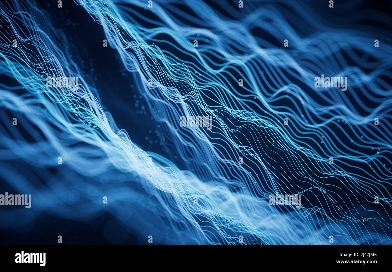 Flowing wave lines, curve pattern, 3d rendering. Computer digital ...