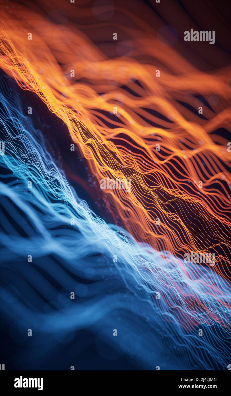 Flowing wave lines, curve pattern, 3d rendering. Computer digital ...