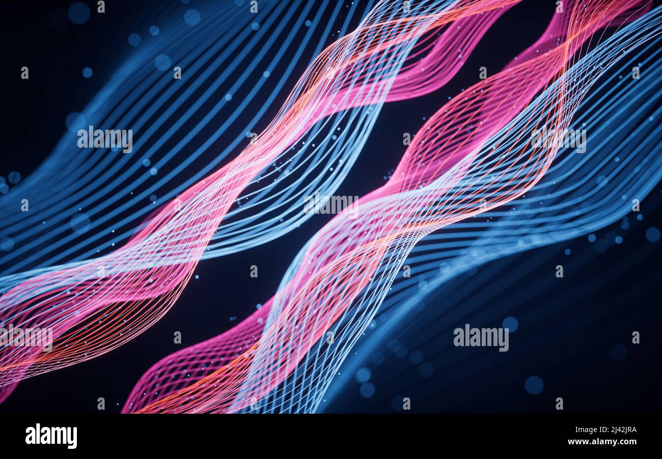 Flowing wave lines, curve pattern, 3d rendering. Computer digital ...