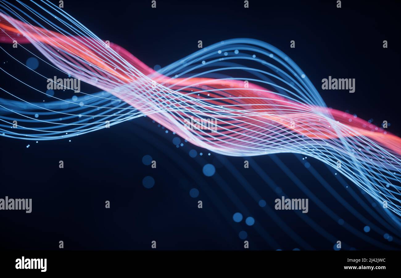 Flowing wave lines, curve pattern, 3d rendering. Computer digital ...