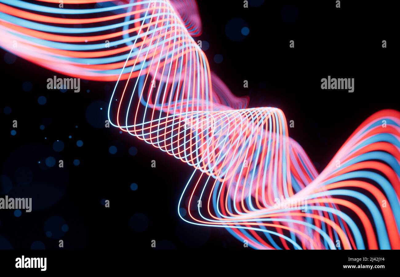 Abstract neon curve background, 3d rendering. Computer digital drawing ...