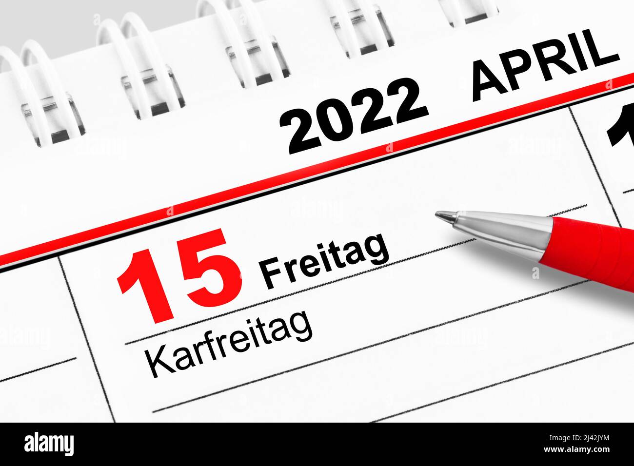 German calendar 2022 Friday April 15 Good Friday Stock Photo - Alamy