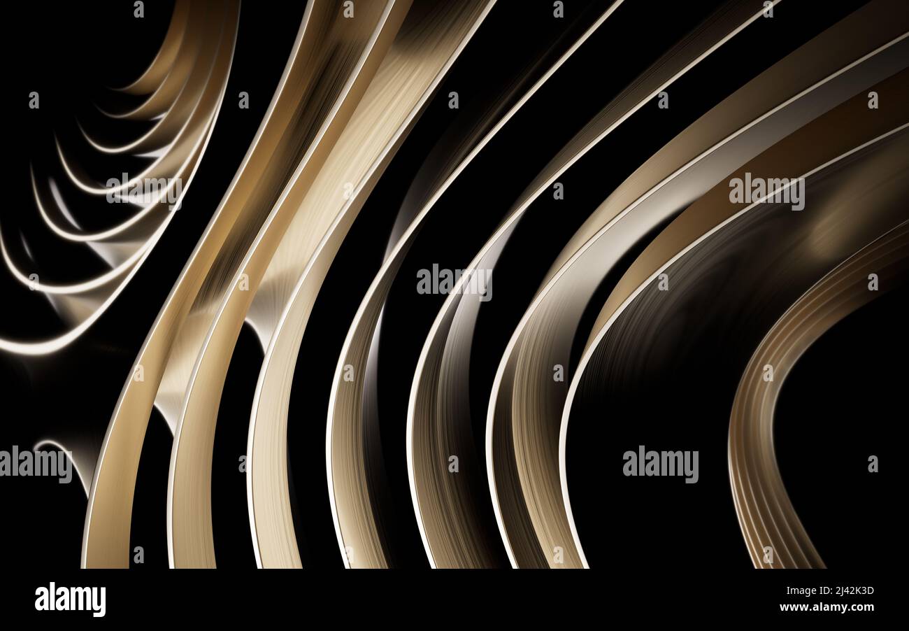 Metal curve geometry with dark background, 3d rendering. Computer ...