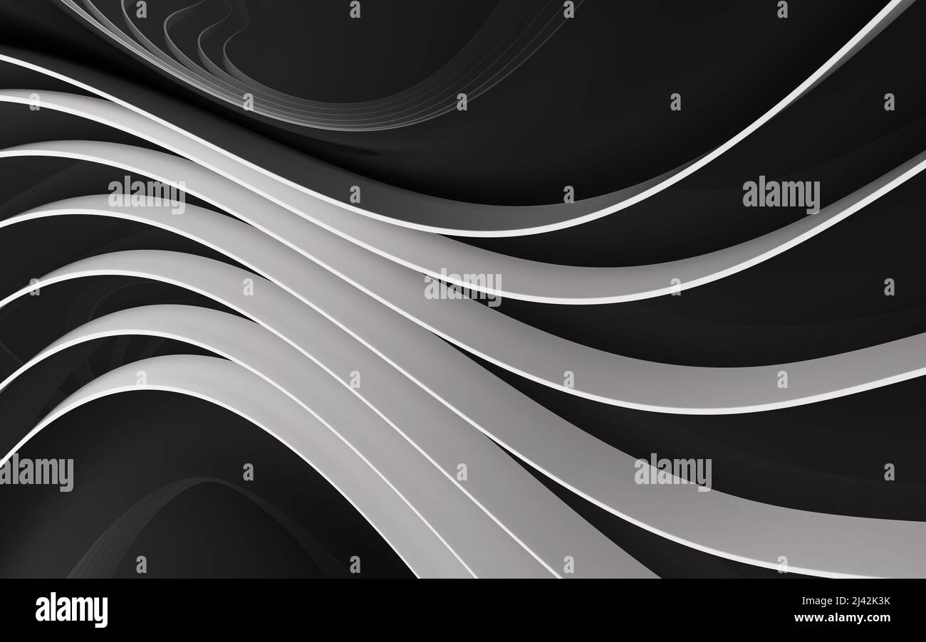 Metal curve geometry with dark background, 3d rendering. Computer ...