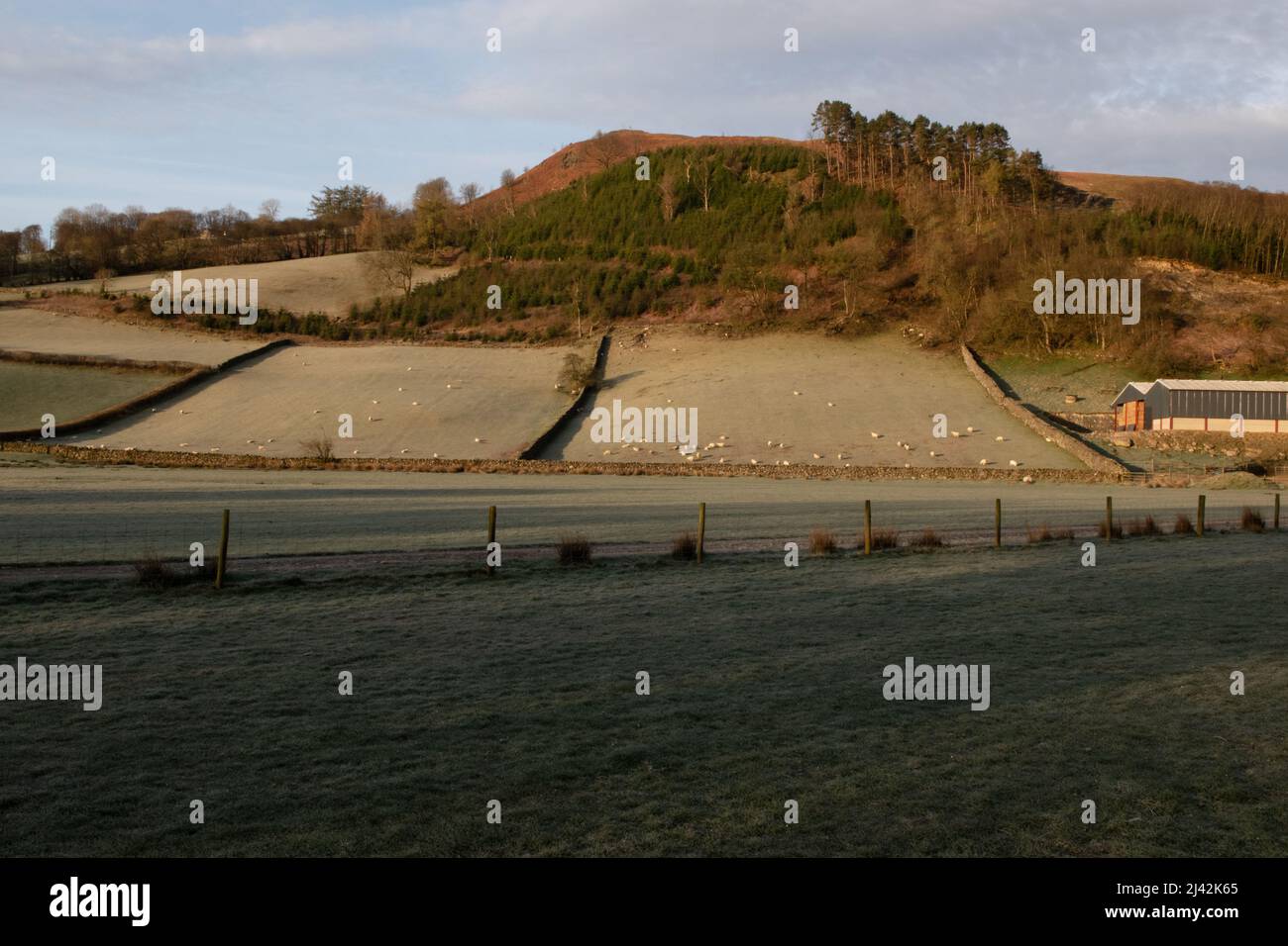 Frosty morning,Craig Ddu, Llanwrthwl, Powys, Wales, UK Stock Photo - Alamy