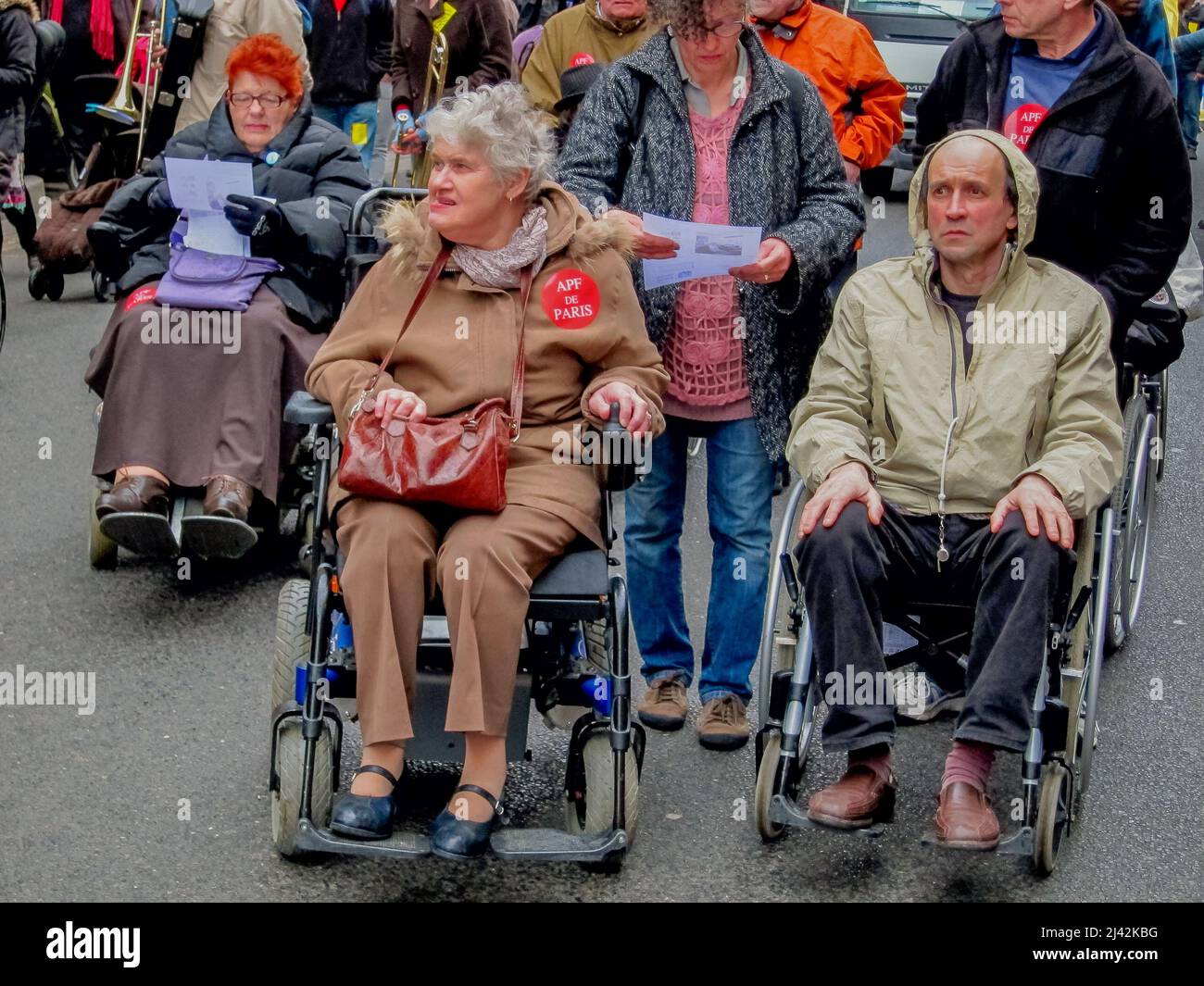 Paris, France, Group People in Wheelchairs, Demonstration of French ...