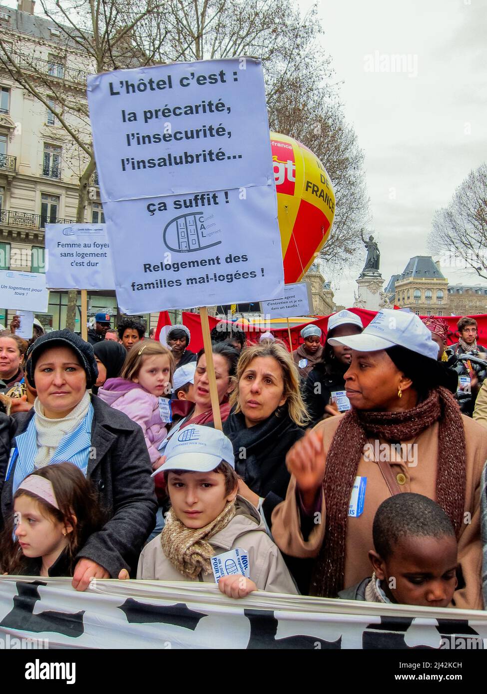 Paris, France, Crowd of People Marching with Protest Signs ...