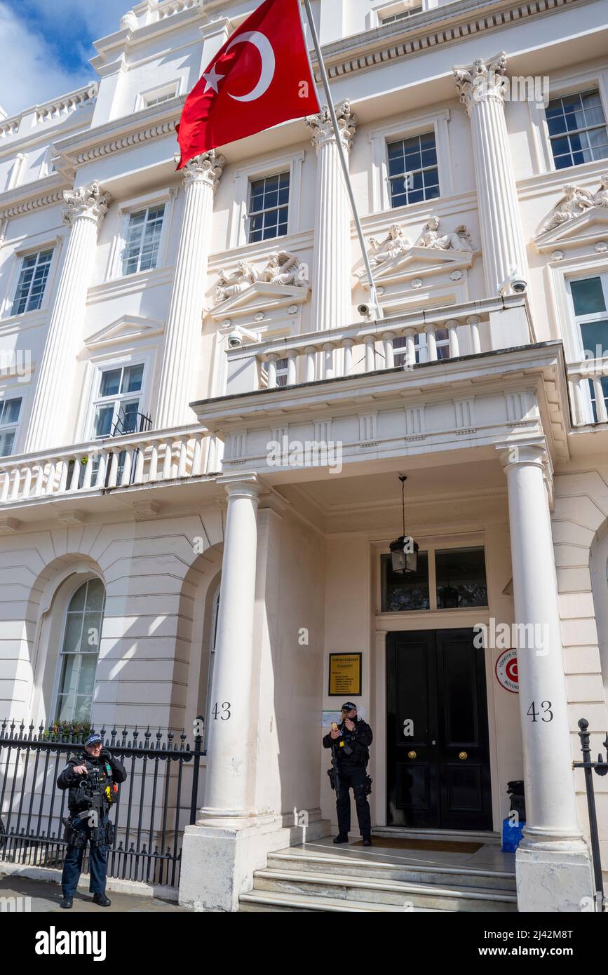 Armed police guarding the entrance to the Embassy of Turkey in 43 ...