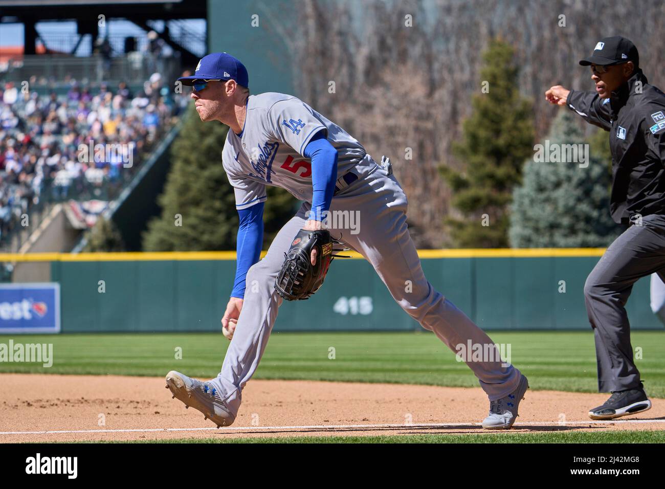Denver CO, USA. 10th Apr, 2022. Los Angeles first baseman Freddie ...