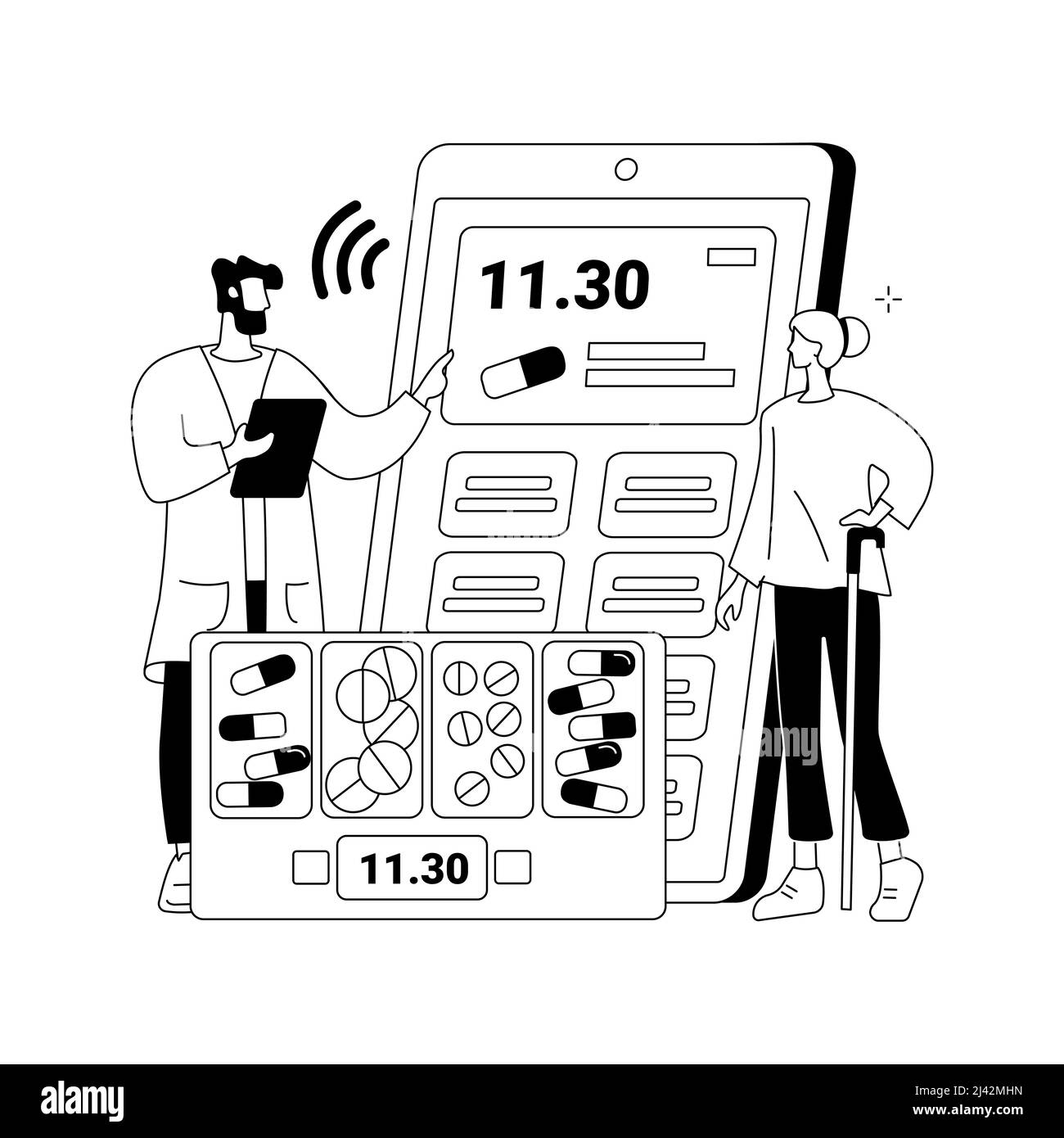 Smart pill boxes abstract concept vector illustration. App controlled ...