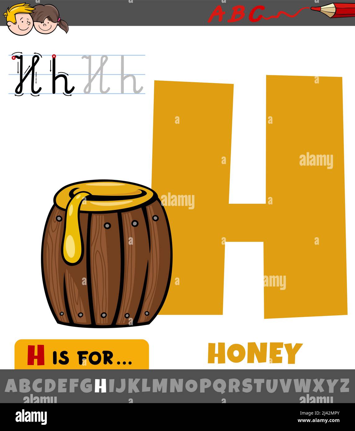 Educational cartoon illustration of letter H from alphabet with honey ...