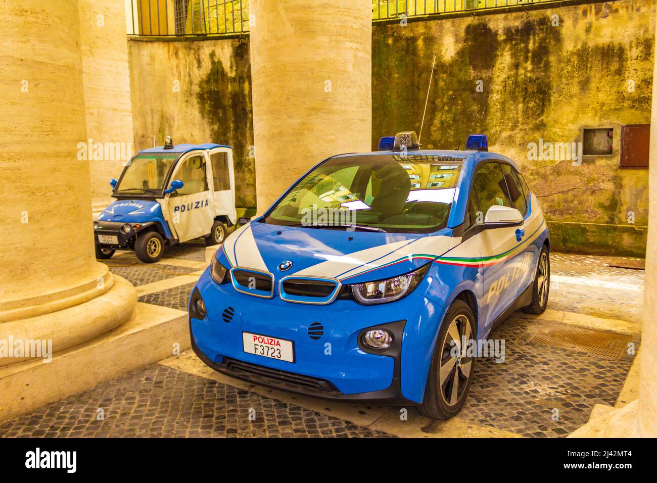 Police cars parked at St Peter`s square or Piazza San Pietro Vatican ...