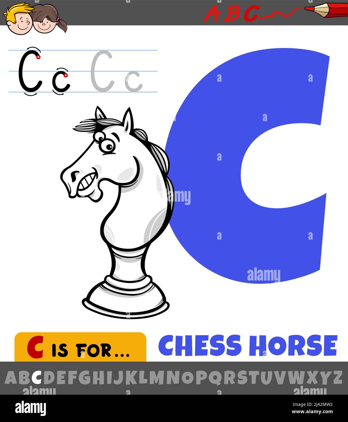 Educational cartoon illustration of letter C from alphabet with chess ...