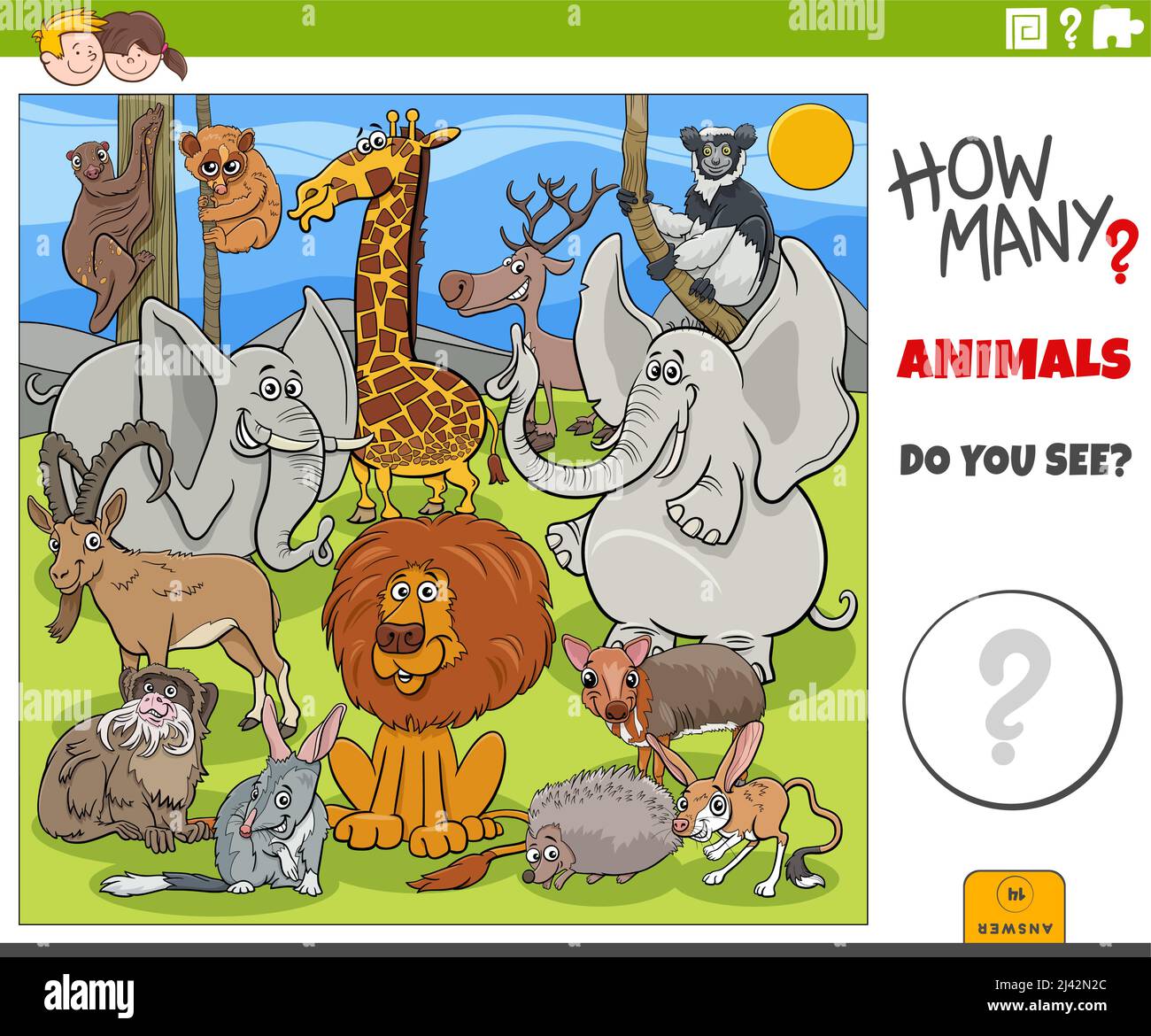 Illustration of educational counting game for children with cartoon ...
