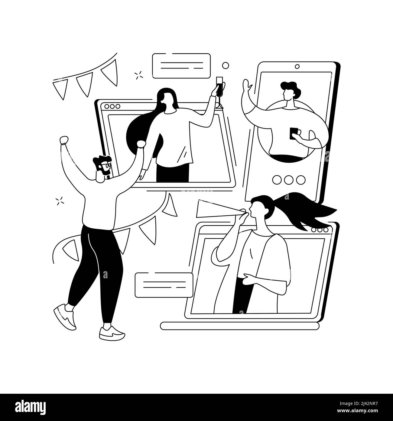 Self-isolation party abstract concept vector illustration. Celebration ...