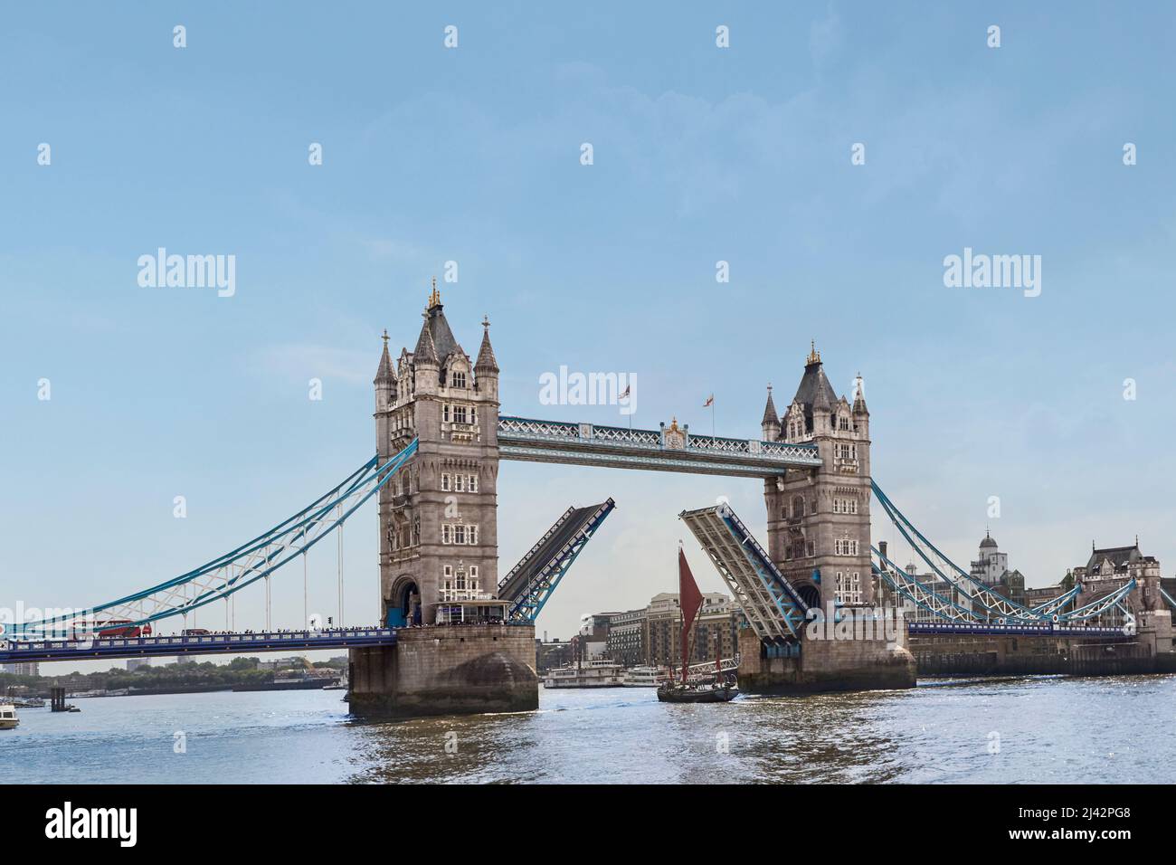 London Tower bridge raising for sale boat Stock Photo - Alamy