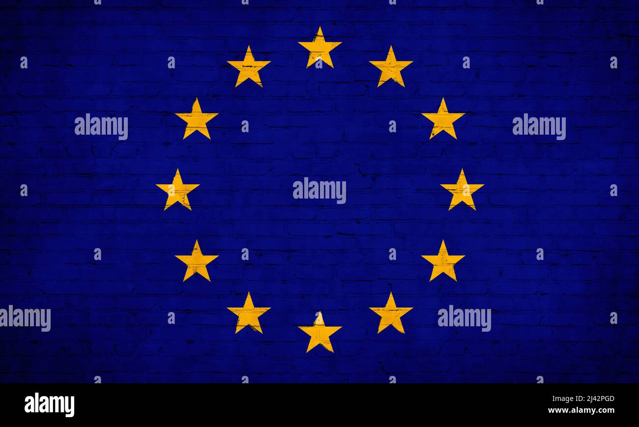 Europe union flag painted on brick wall. National country flag ...