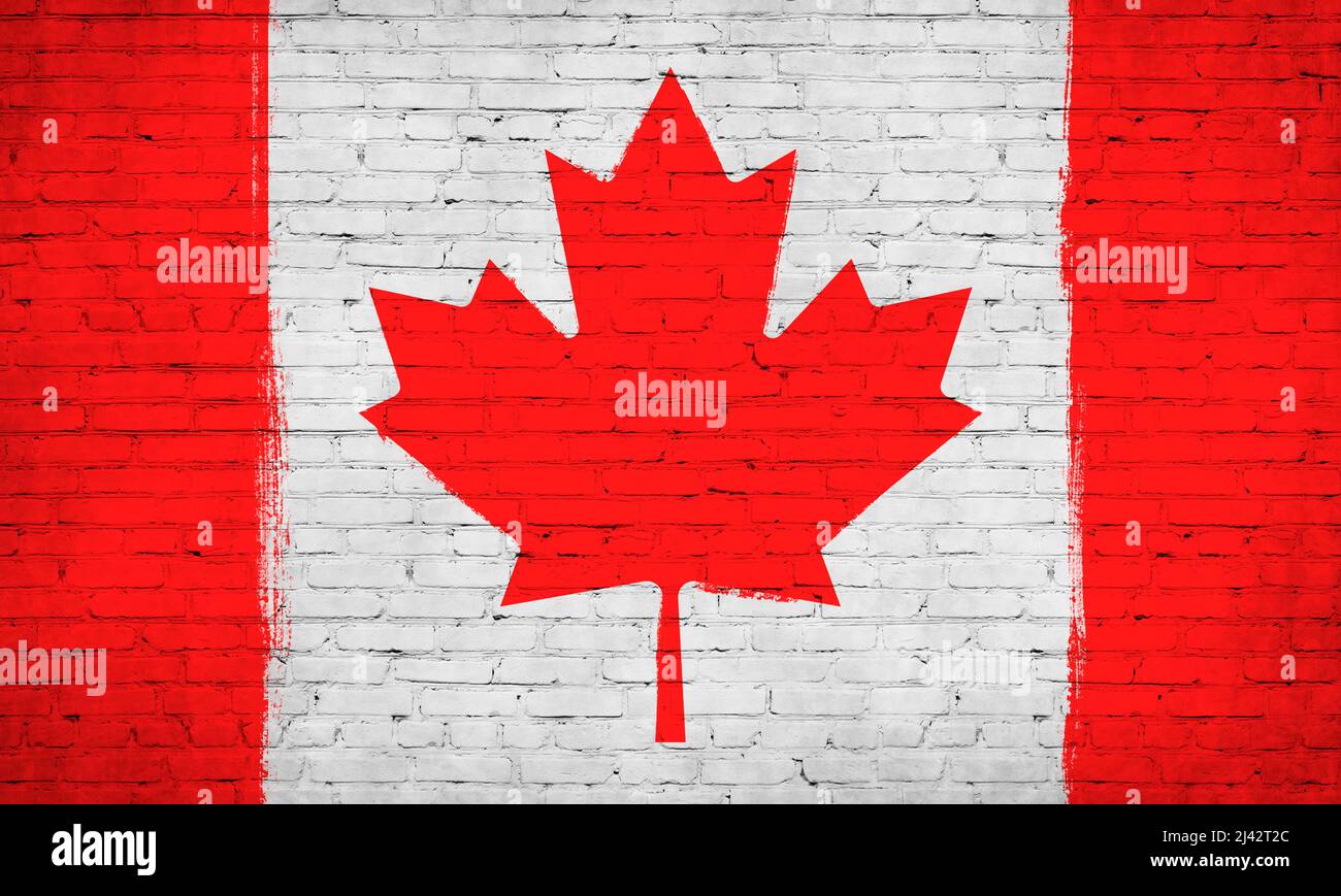 Canada flag painted on brick wall. National country flag background ...