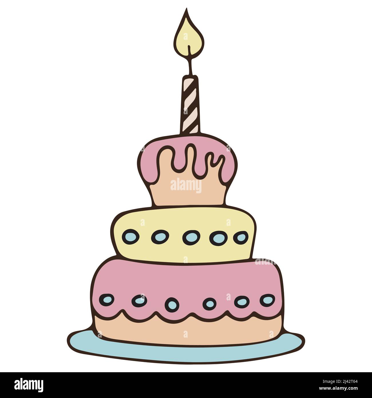 Colored vector hand drawn doodle birthday cake with candle Stock Vector ...