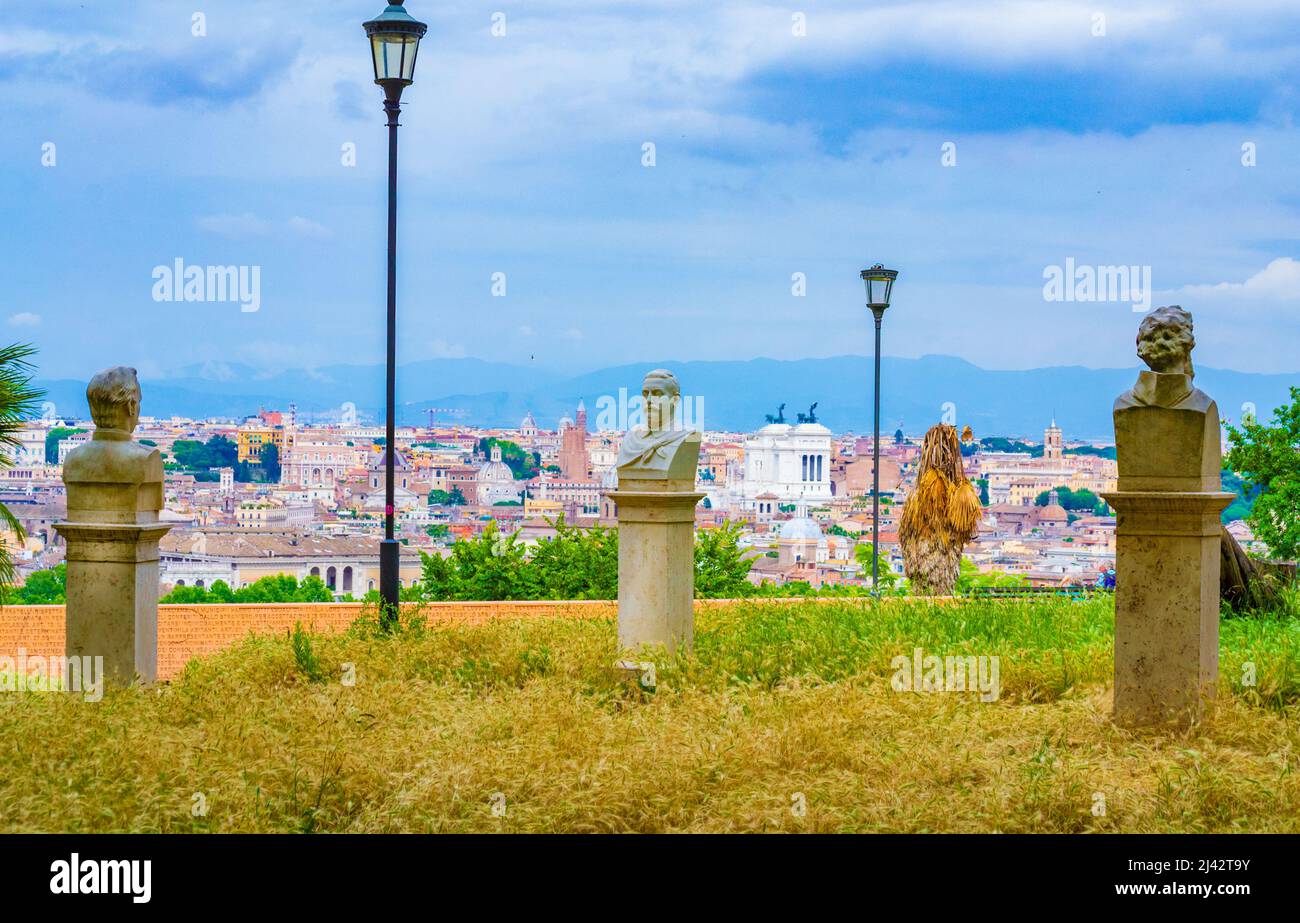 Scenic view of historic Rome city seen from Terrazza del Gianicolo ...