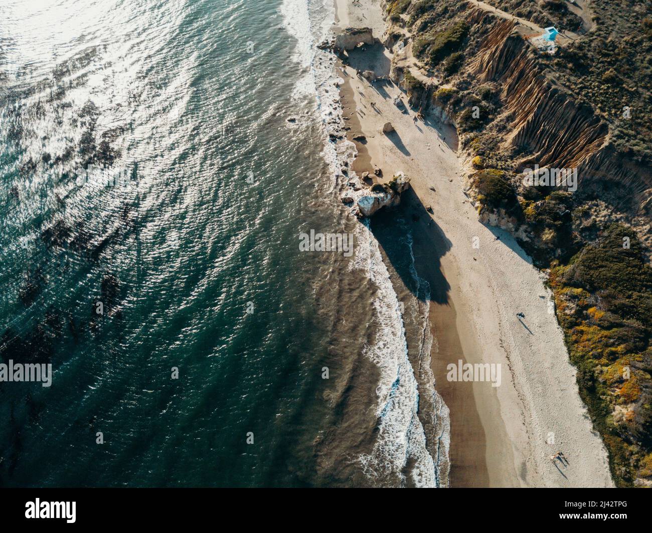 Ariel drone photography of California beach from the sky with blue ...