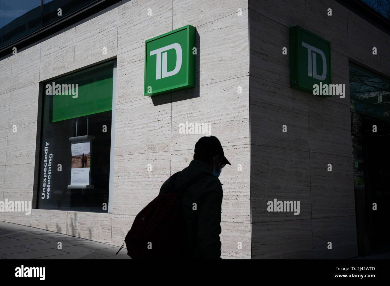 A general view of a TD Bank logo on a branch in Washington, D.C., on ...