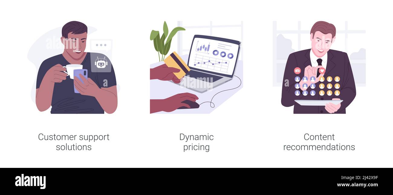 AI marketing solutions isolated cartoon vector illustrations set Stock ...