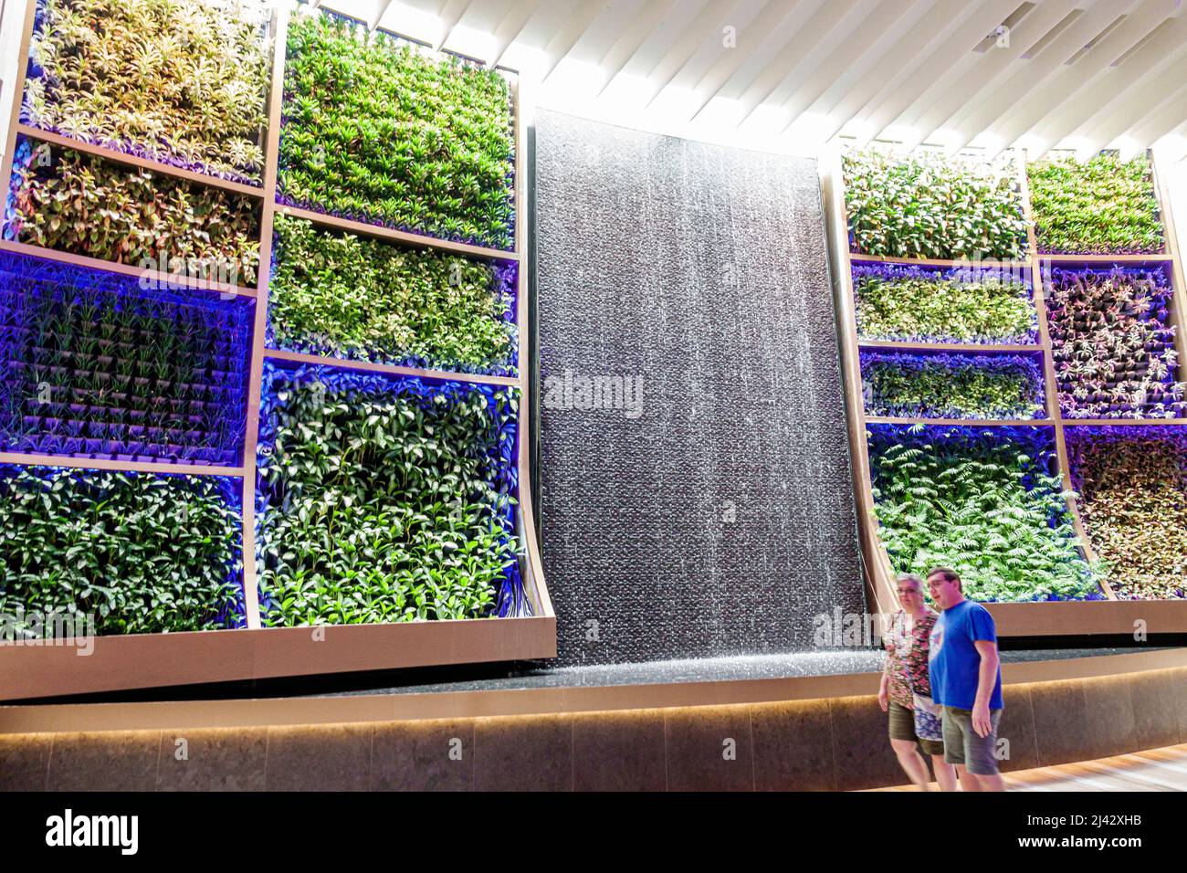 Inside interior lobby vertical garden waterfall water fountain hi-res ...