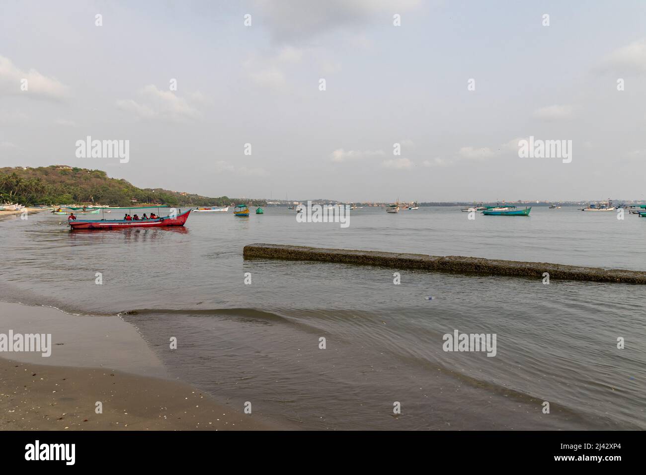 Boats seen anchored at Coco Beach, Nerul, Goa; for tourists to visit ...