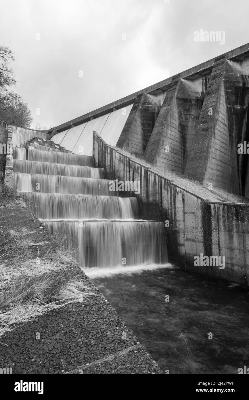 Long exposure of the waterfalls flowing over Wimbleball dam in Somerset ...