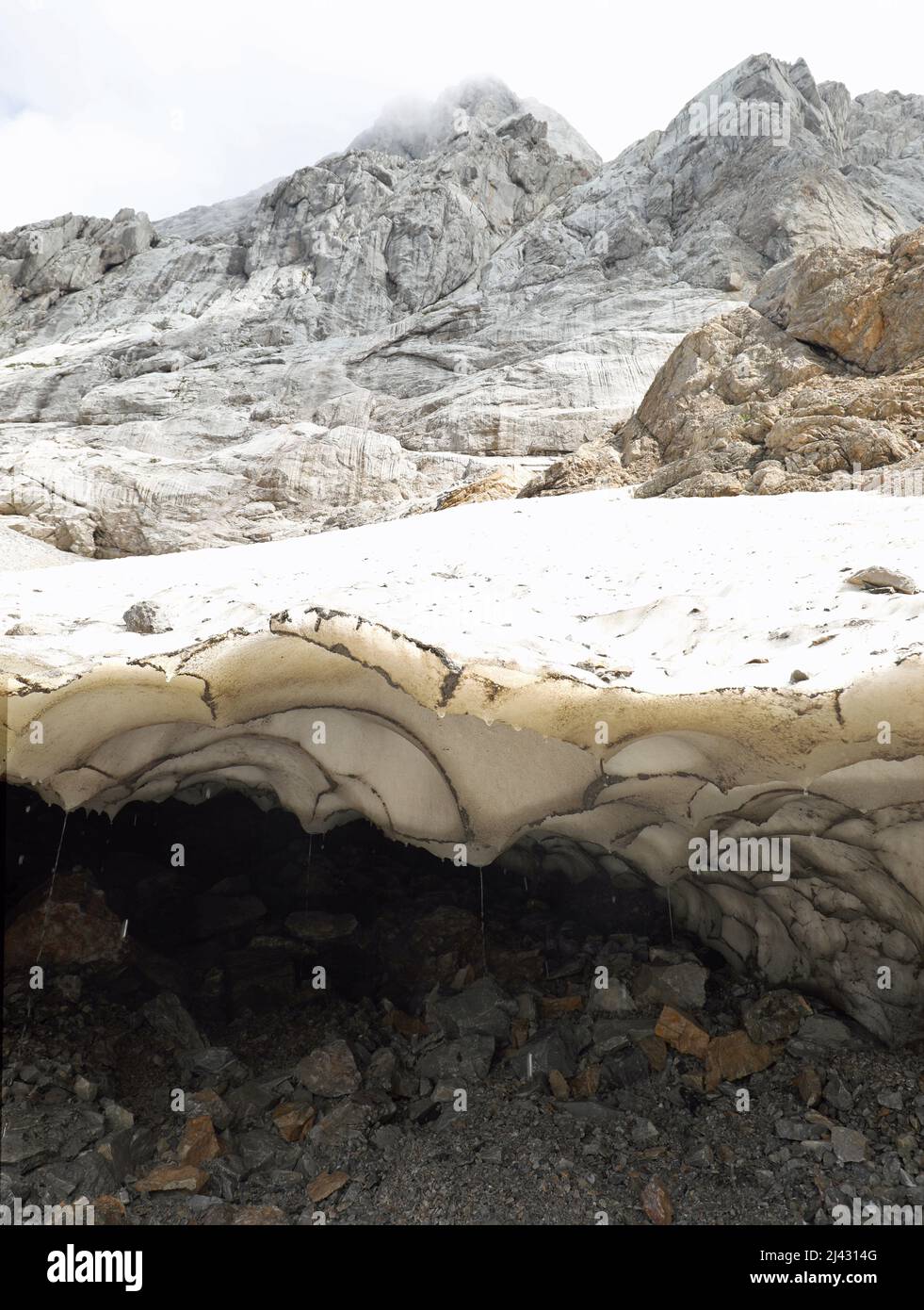 melting of the glacier on the European Alps due to global warming and ...