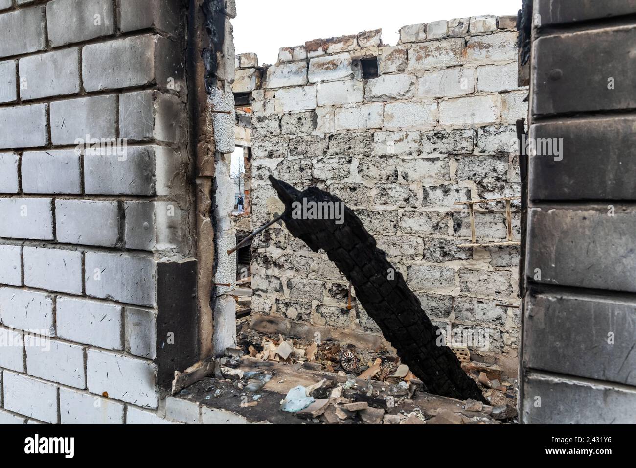 ANDRIIVKA, UKRAINE - Apr. 10, 2022: Chaos and devastation on the ...