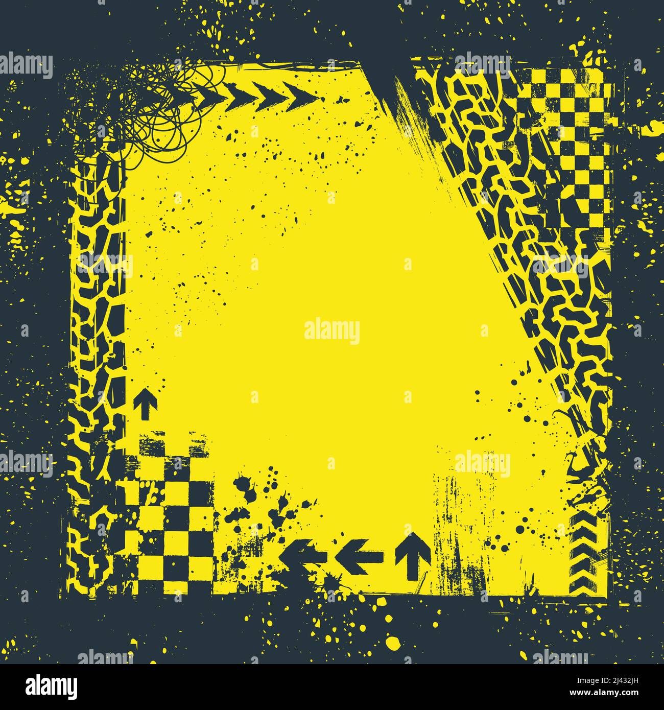 Grunge black and yellow tire track frame Stock Vector Image & Art - Alamy