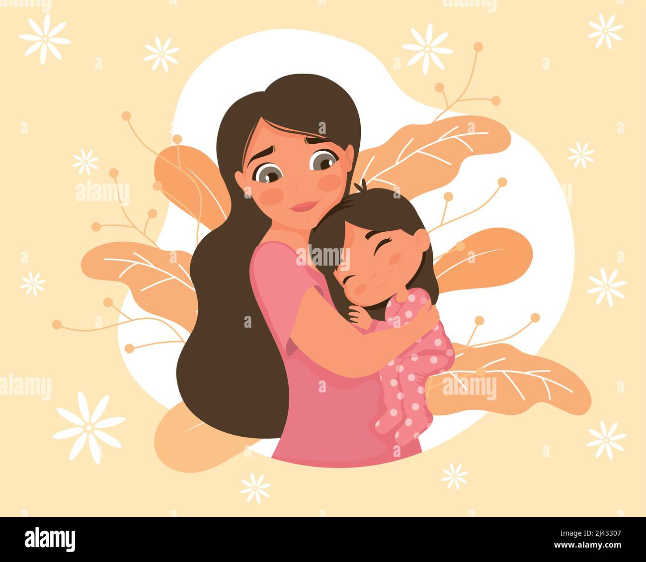 mom and daughter characters card Stock Vector Image & Art - Alamy