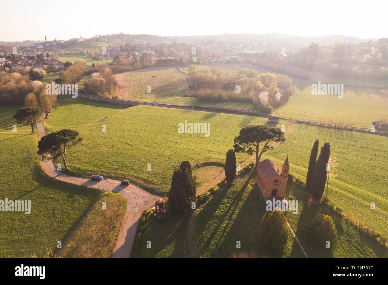 Beautiful rural scene on Italy with an old red church. Discover the ...