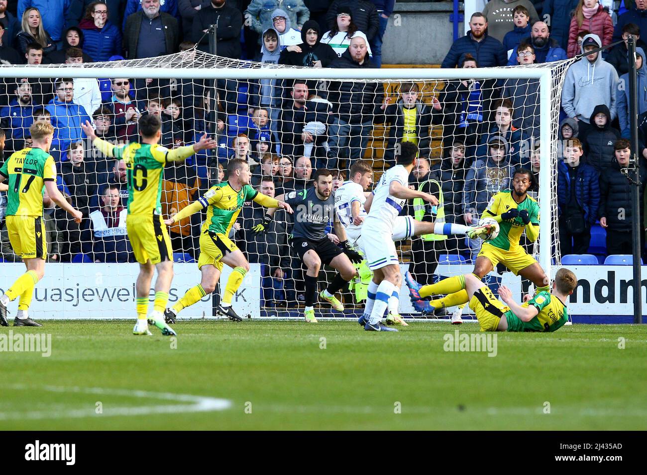 Sam Foley (17) of Tranmere with a shot on goal but it gets blocked ...
