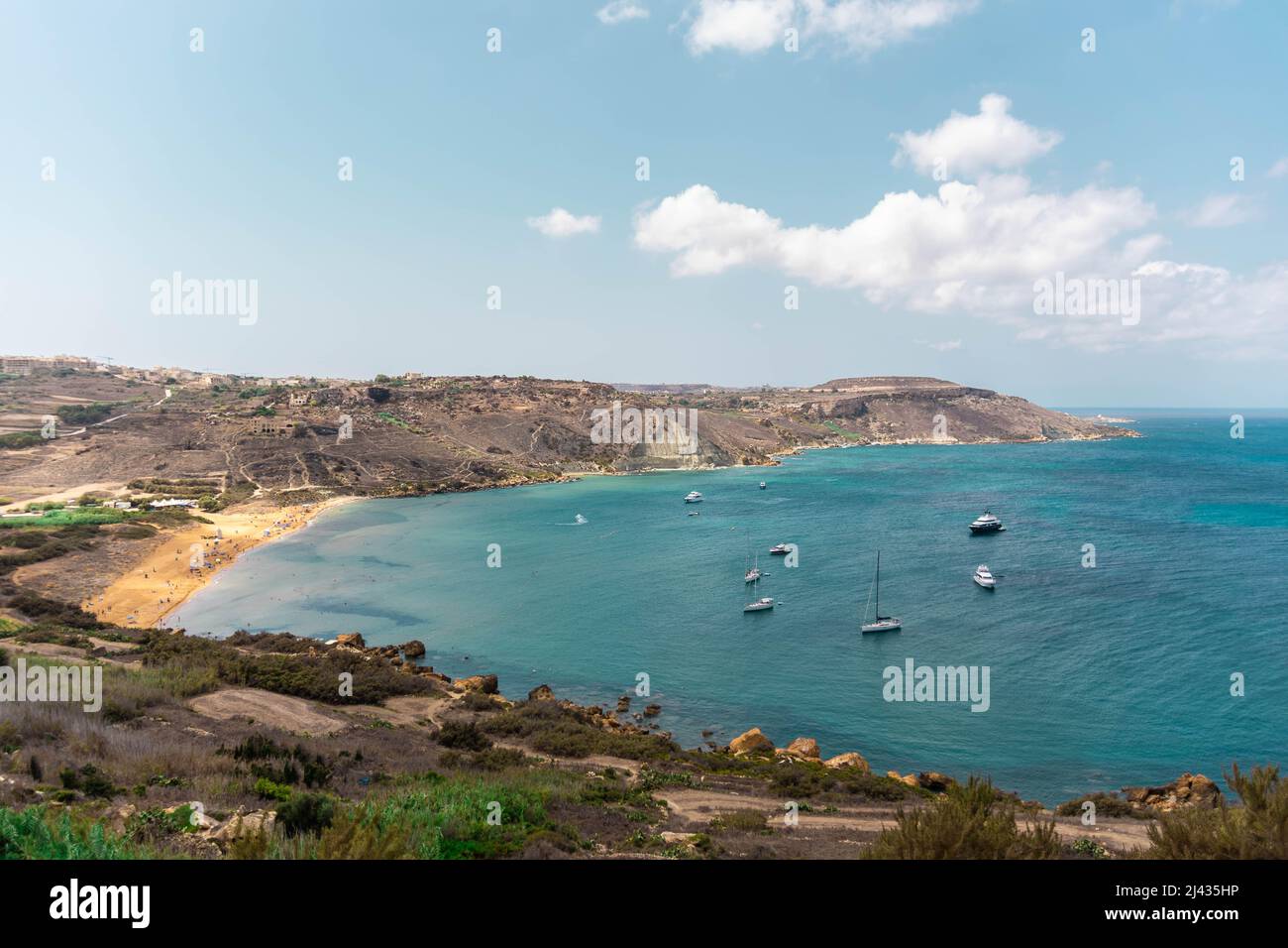 View at beautiful Ramla Beach from Tal Mixta Cave, Malta Stock Photo ...