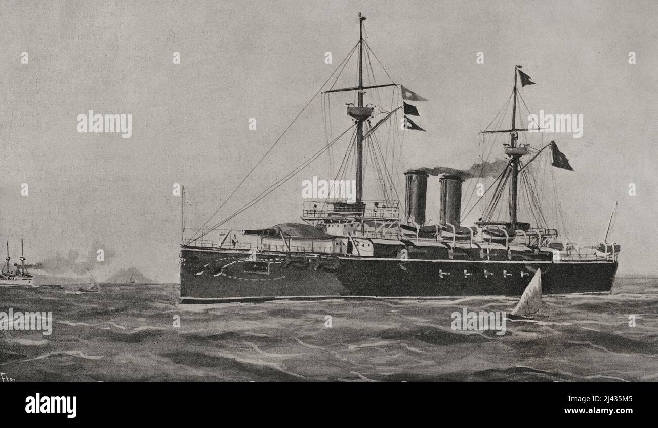 Spanish Navy. The battleship cruiser "Vizcaya" (1894) on its way to New ...