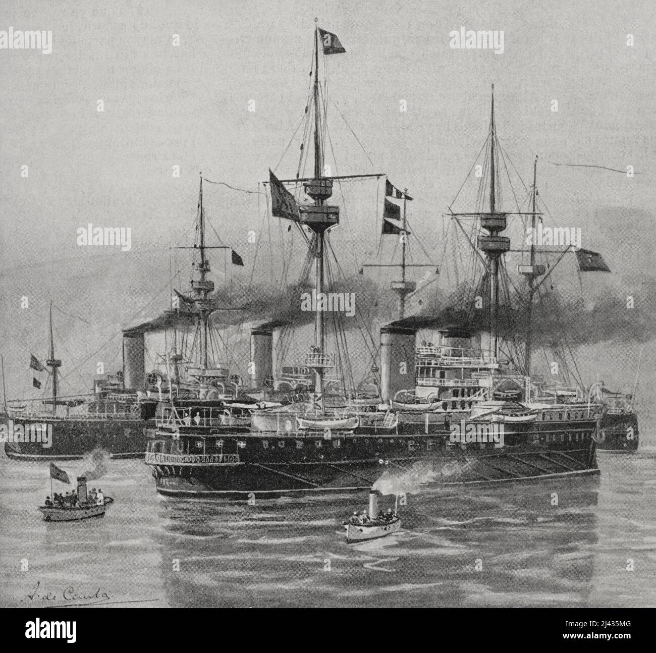 Spanish-American War (1898). Spanish Navy. From left to right: Vitoria ...