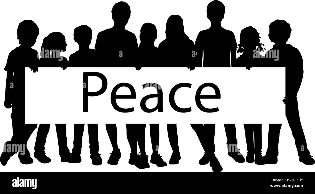 Silhouettes of children holds placard Peace Stock Vector Image & Art ...