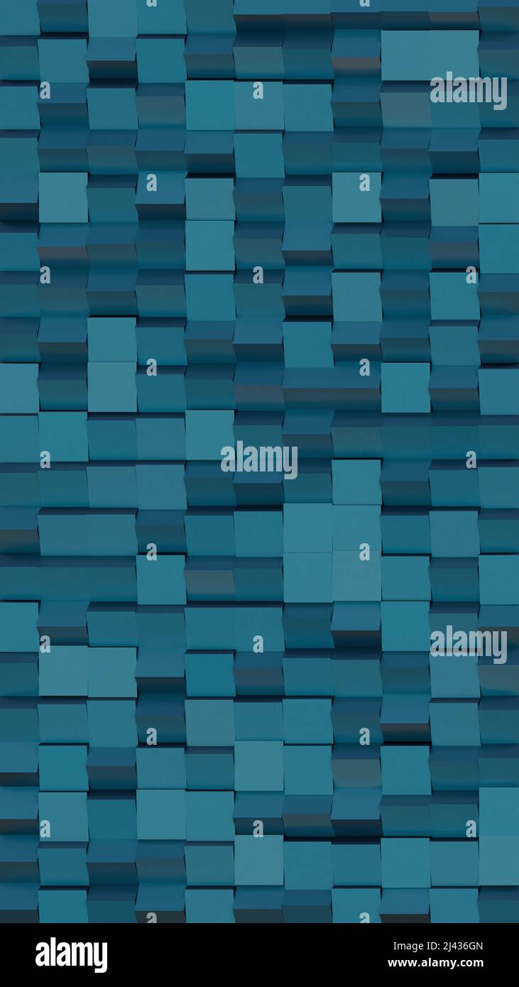 Aqua colored background made of cubes, vertical, 3D rendering Stock ...