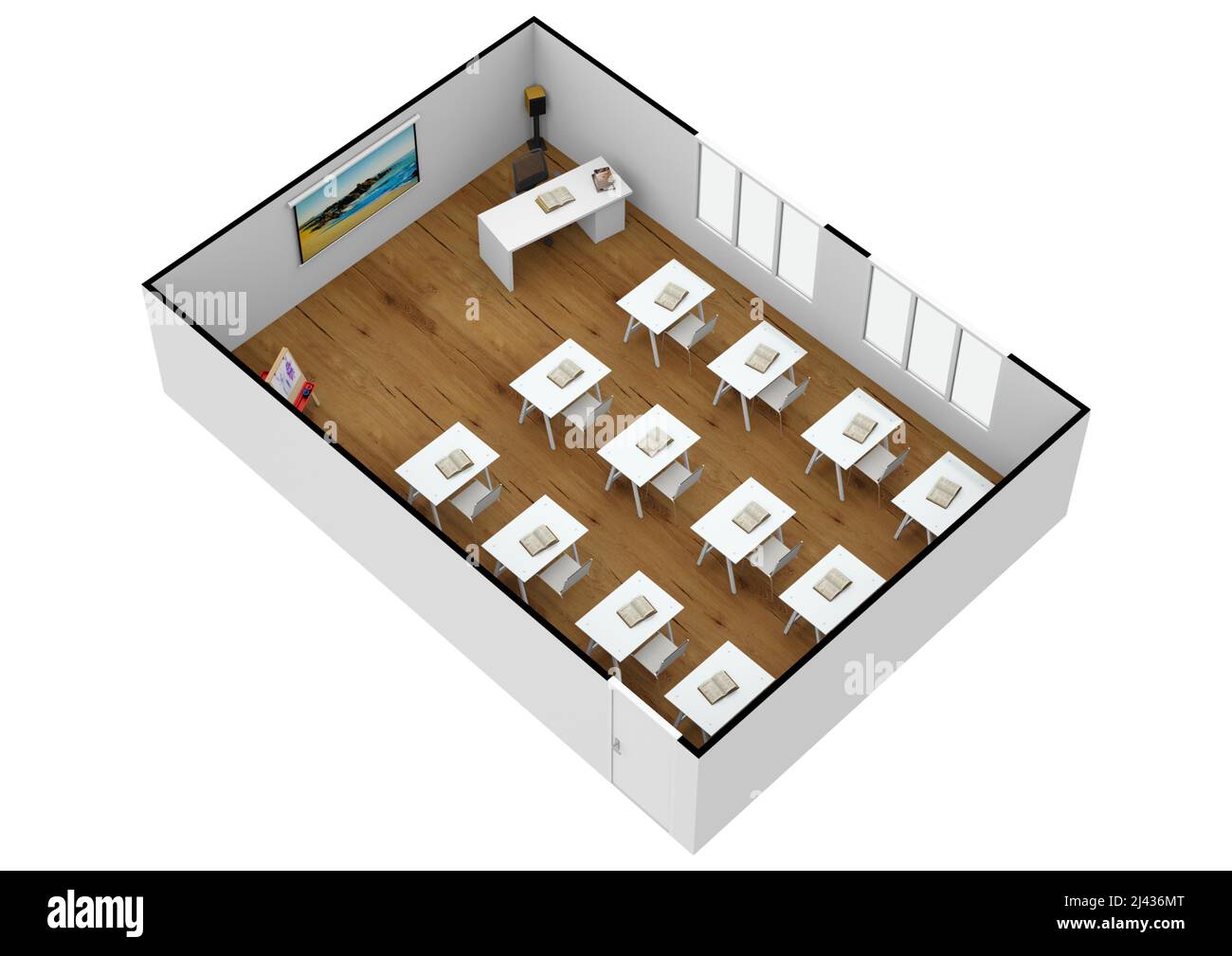Isometric classroom interior realistic 3d. Class room plan ...