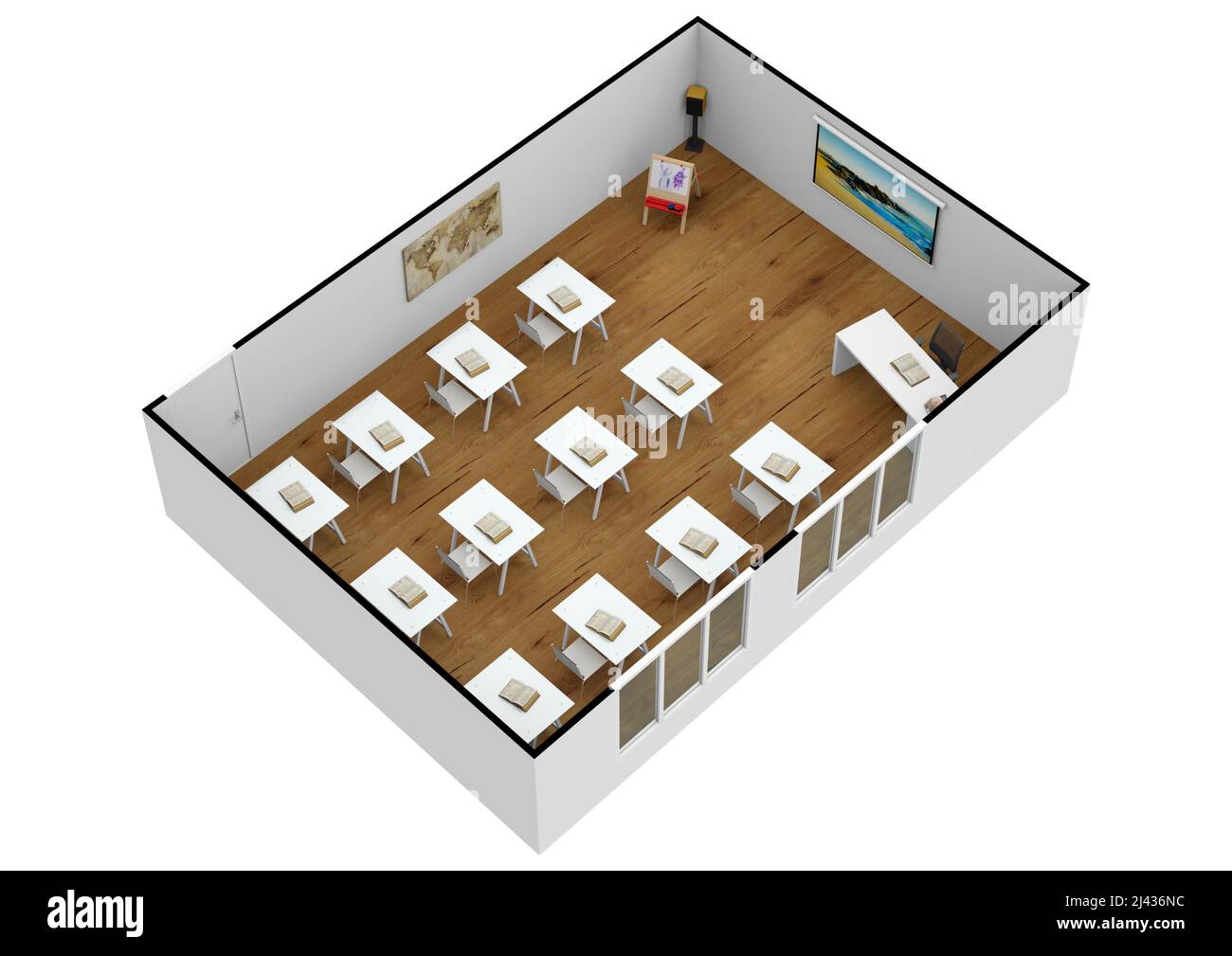 Isometric classroom interior realistic 3d. Class room plan ...