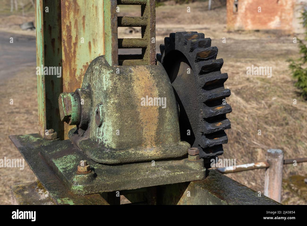 A metal mechanism for raising the gate valves on the dam Stock Photo ...