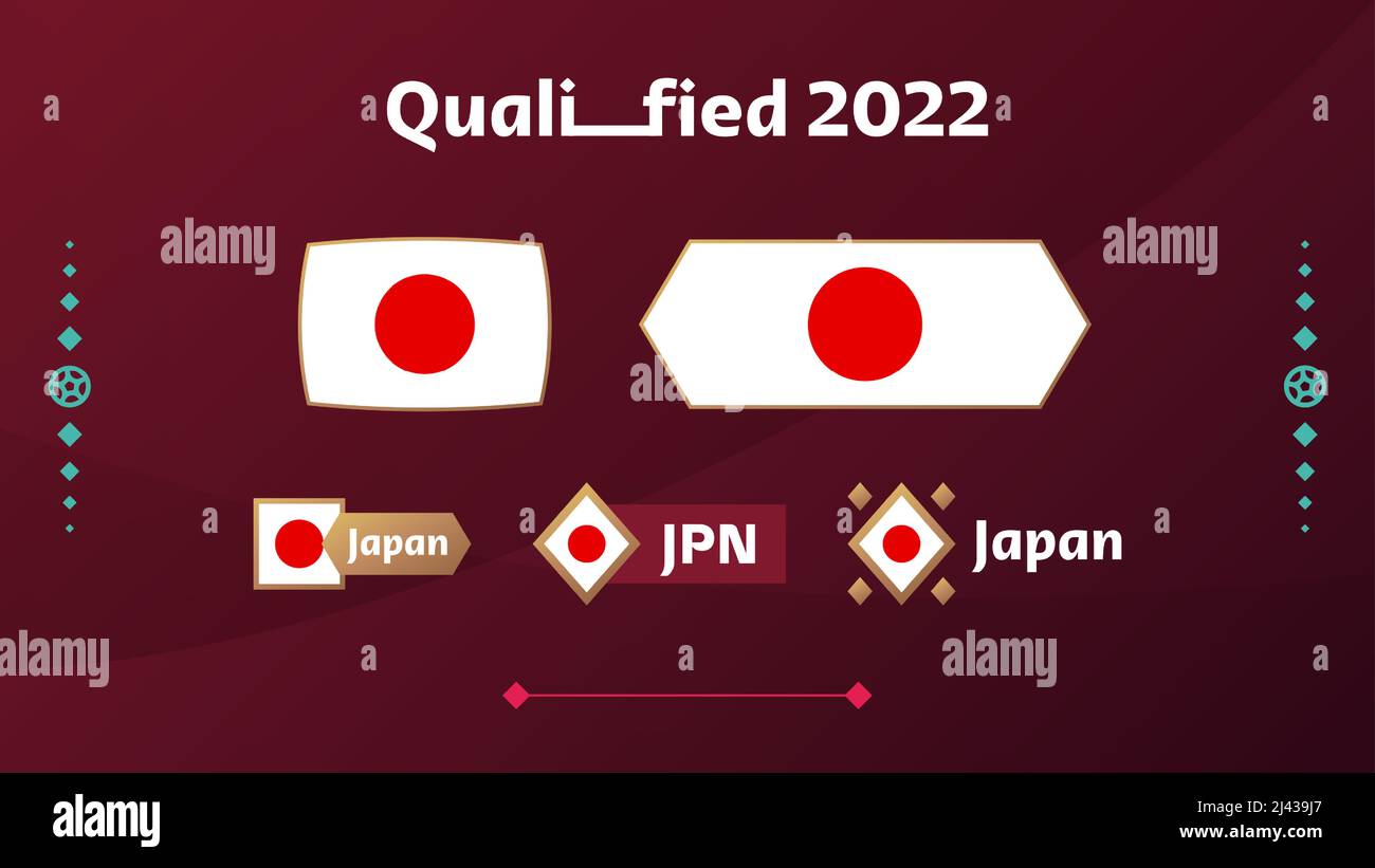 Set of japan flag and text on 2022 football tournament background ...