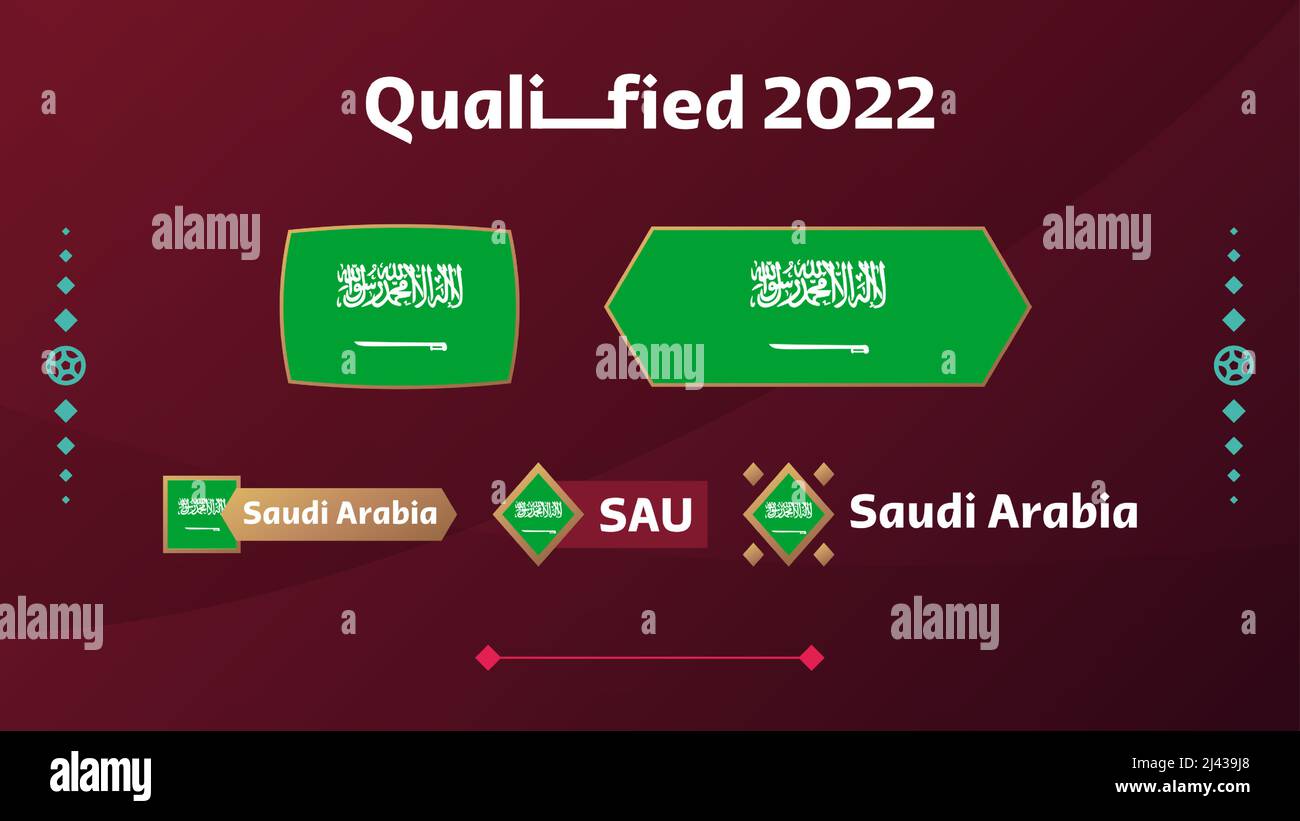 Set of saudi arabia flag and text on 2022 football tournament ...
