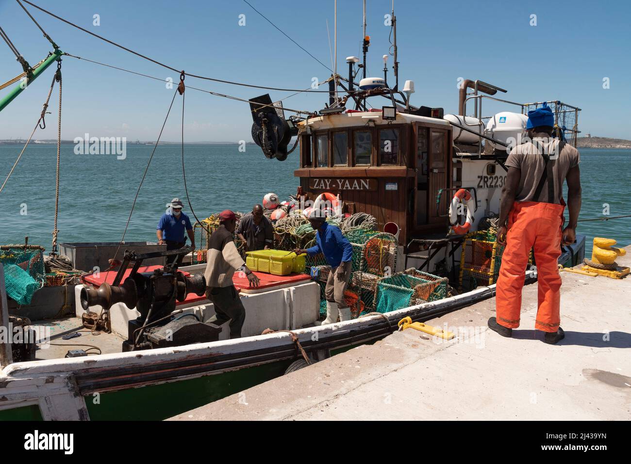 Saldanha Bay, West Coast, South Africa. 2022. Fishing boat alongside in ...