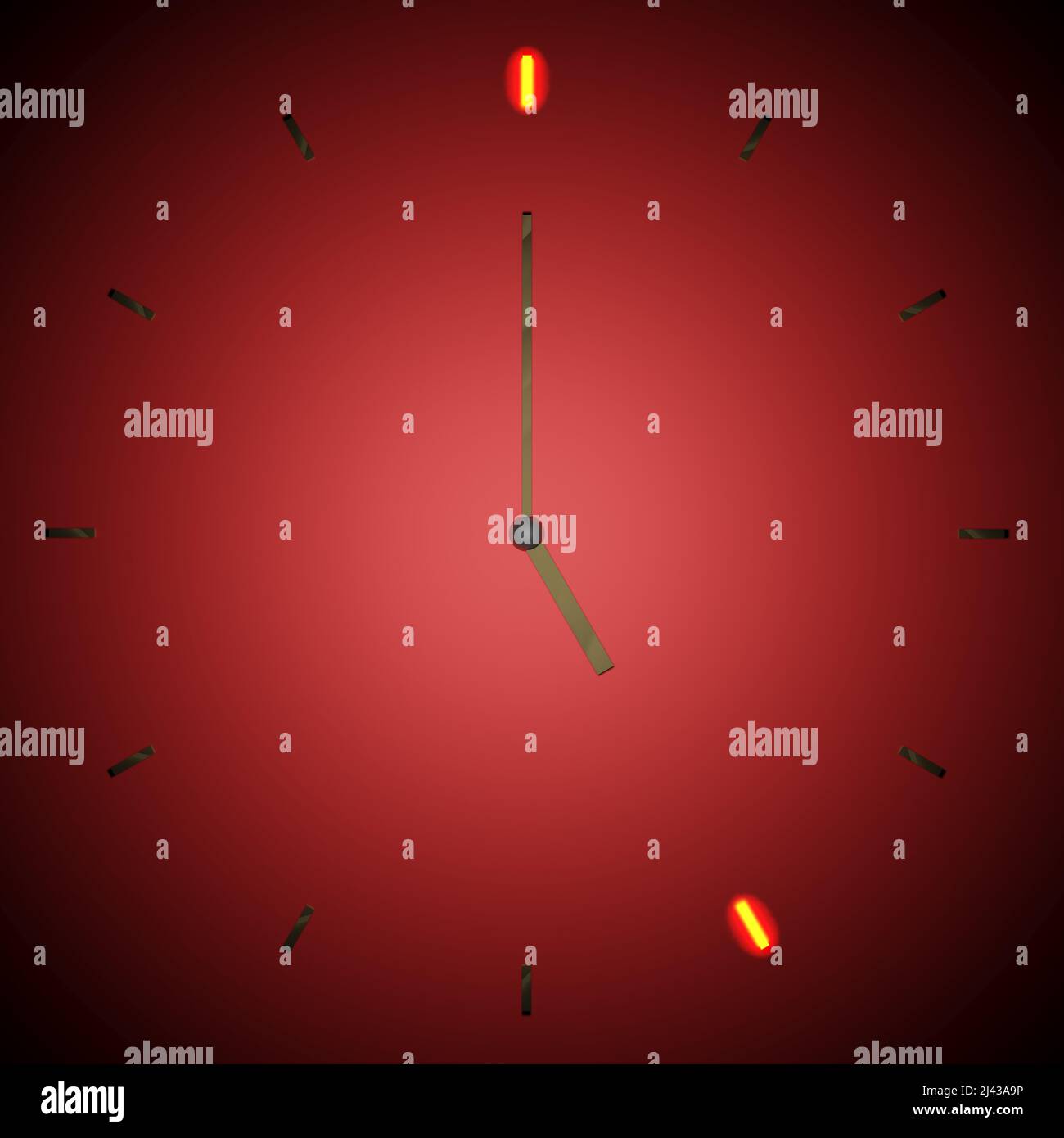 Clock at Five, red background with metal signs - 3D rendering ...