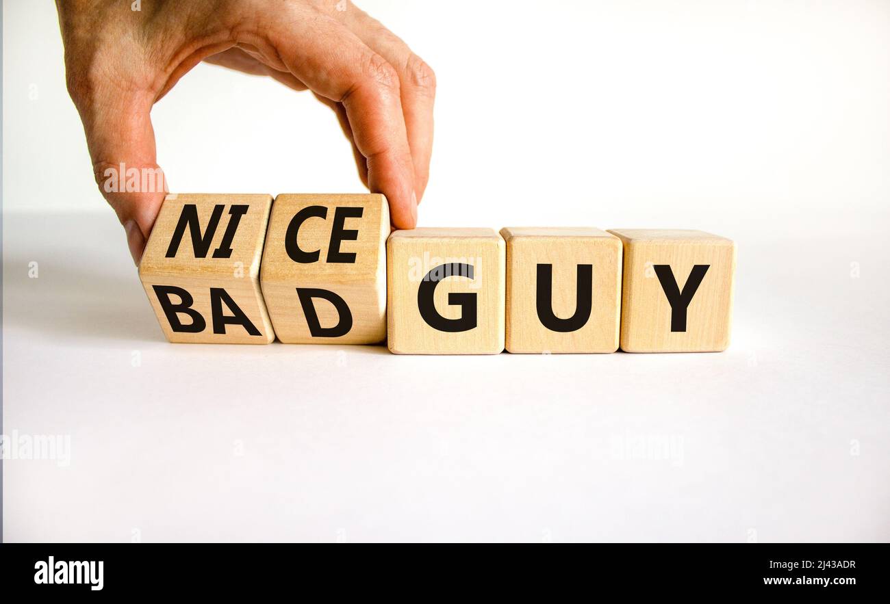 Nice or bad guy symbol. Businessman turns cubes and changes concept ...