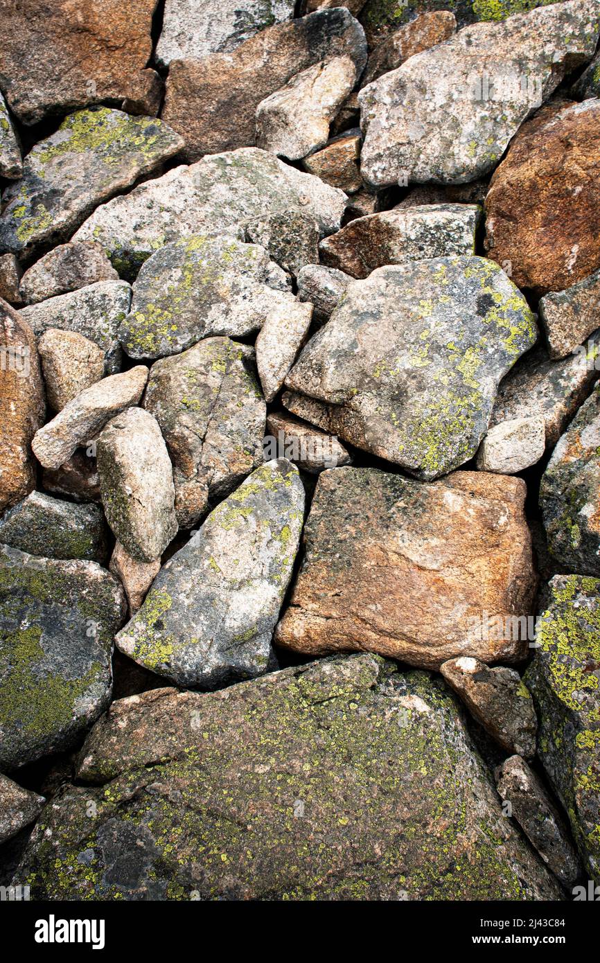 background or texture detail of granite stones on a rubble field Stock ...